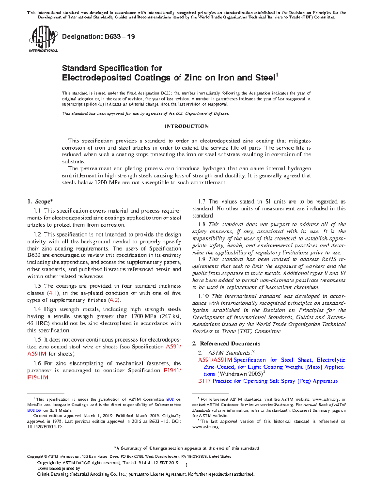 ASTM-B633 - especificacion de bronces - Designation: B633 − 19 Standard Specification for - Studocu