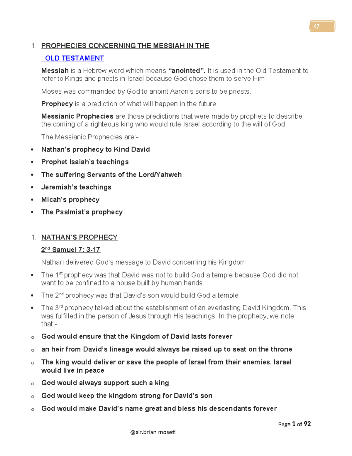 FORM 2 Simplifird CRE Notes - 1. PROPHECIES CONCERNING THE MESSIAH IN ...
