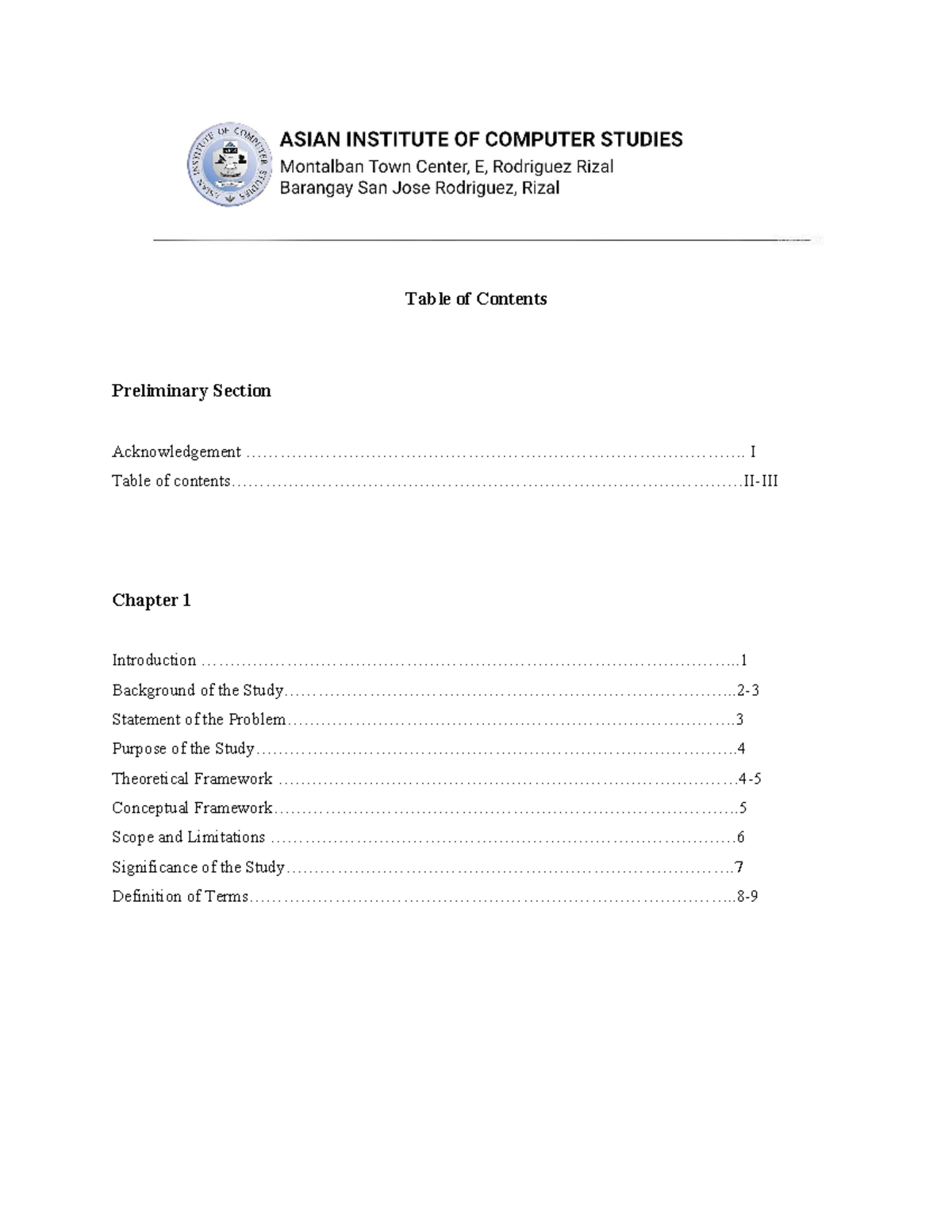 Tablecontent - smart - Table of Contents Preliminary Section ...