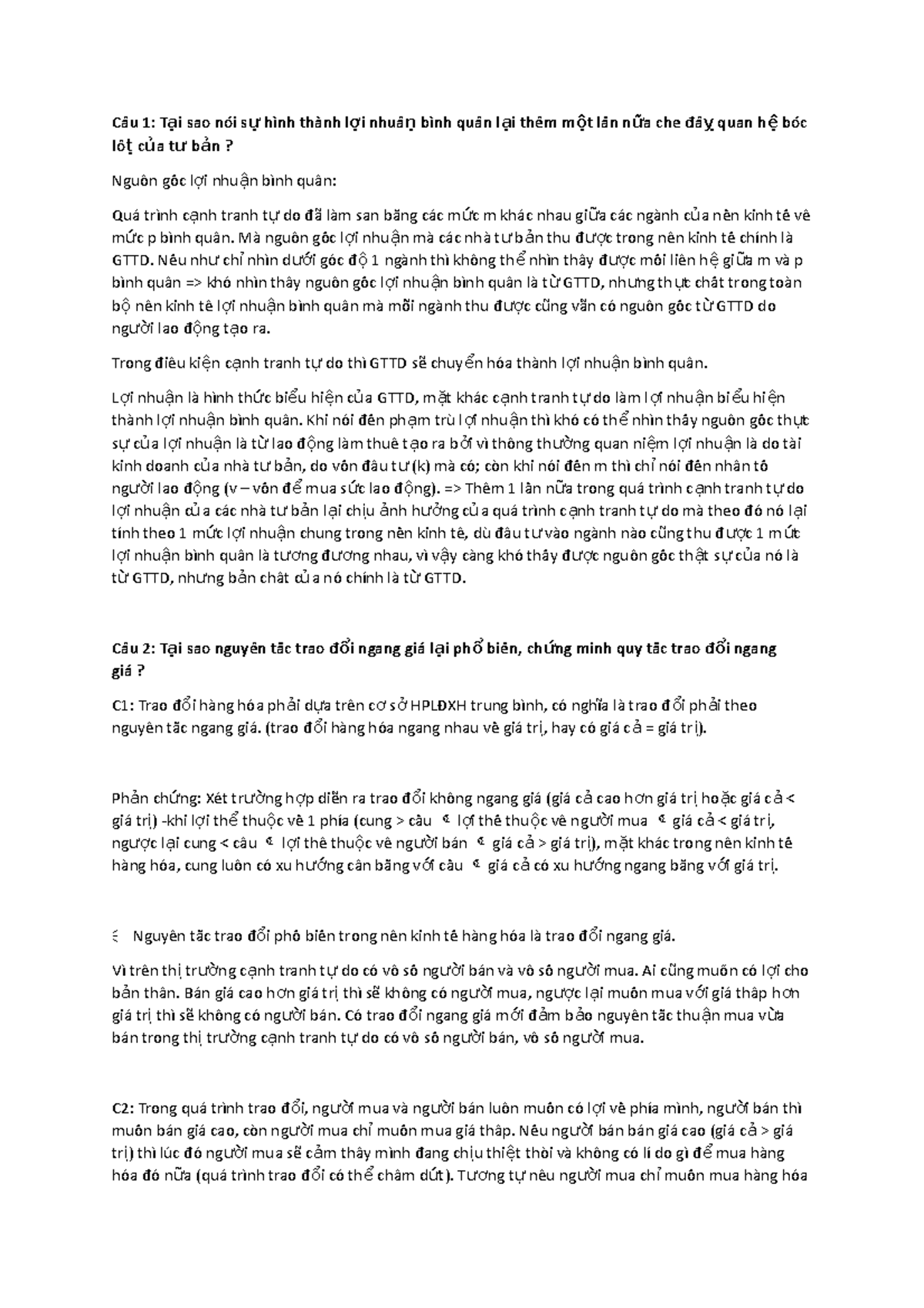 Mlpe - MLpe - Câu 1: T i sao nói sa ự hình thành l ơi nhuâ n bình quân l ai thêm m ột lần n ưa ...