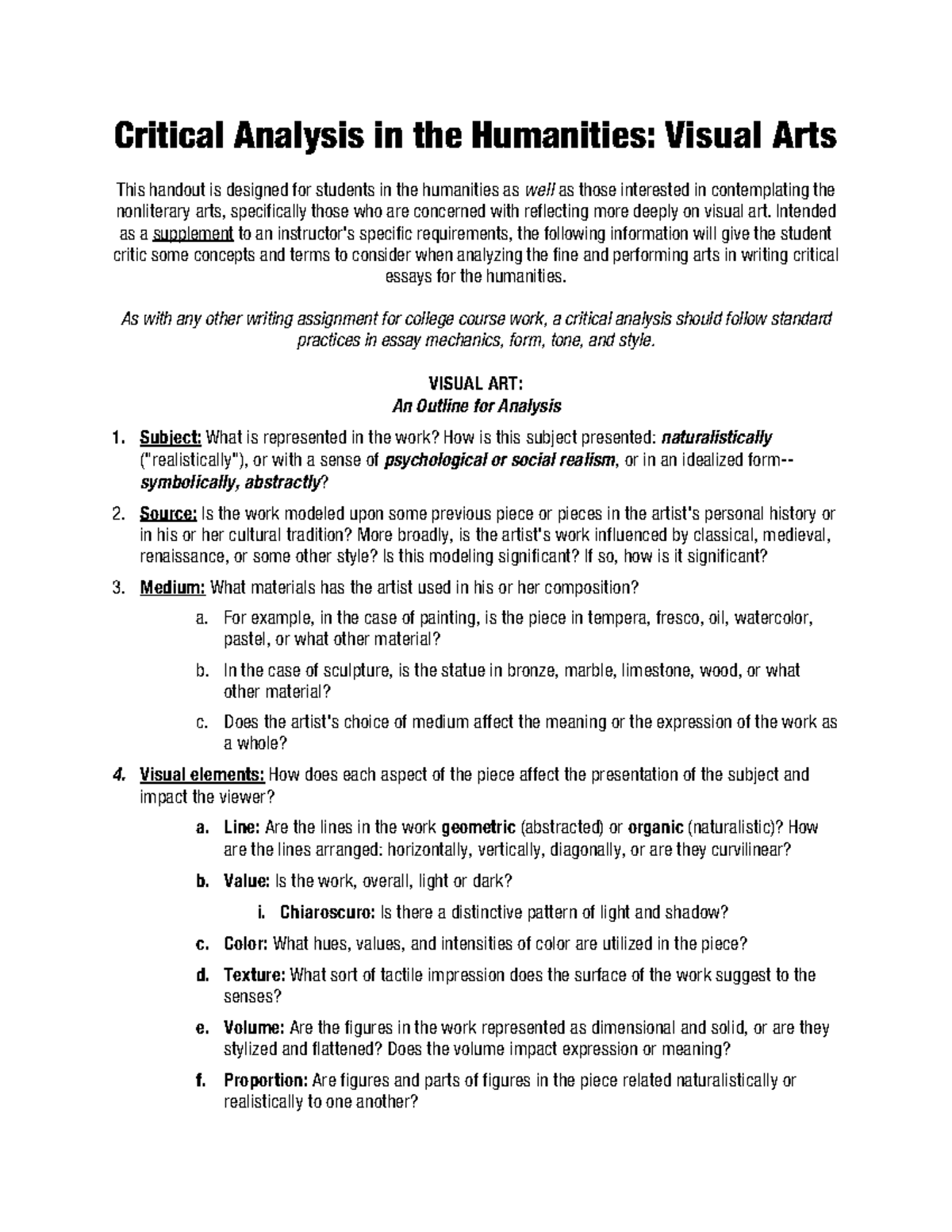 Analysis and Criticism about Visual Arts - Critical Analysis in the ...
