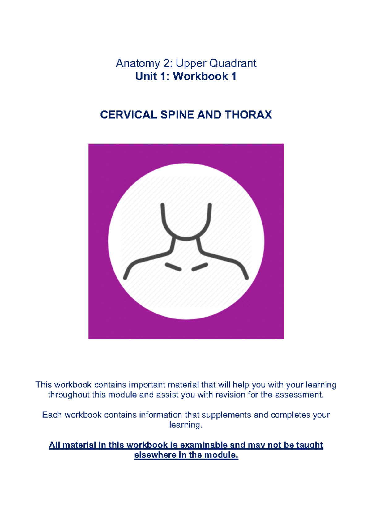 Shoulder Region Workbook 1 - Anatomy 2: Upper Quadrant Unit 1: Workbook ...