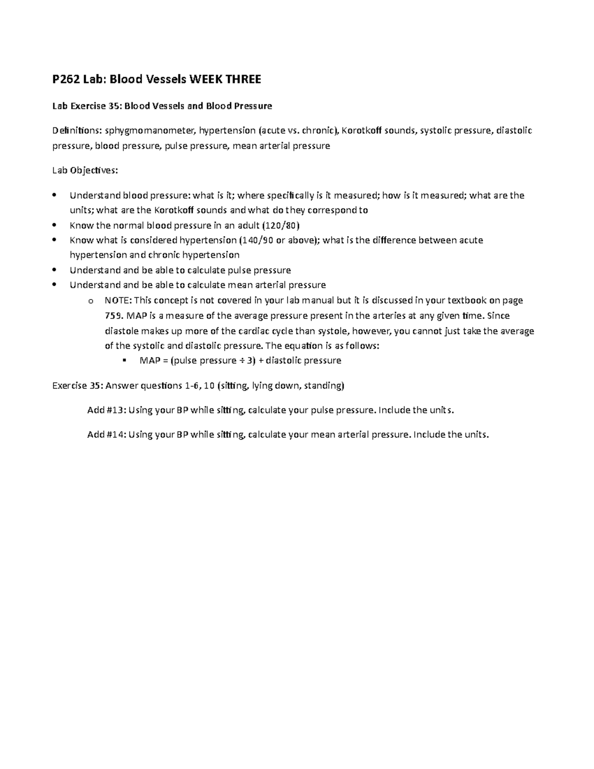08 Blood Vessels Lab WEEK Three - P262 Lab: Blood Vessels WEEK THREE ...