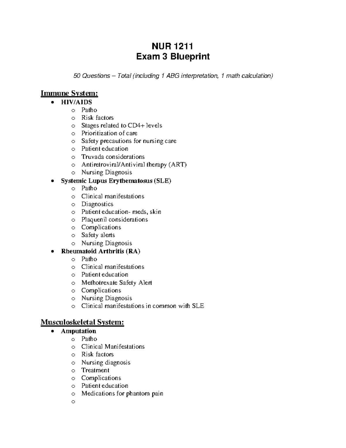 NUR 1211 Exam 3 Blueprint - NUR 1211 Exam 3 Blueprint 50 Questions ...