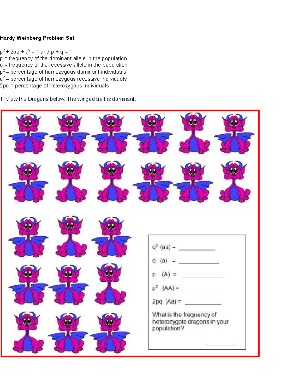 Hardy Weinberg Problem Set (2) hh - Hardy Weinberg Problem Set p 2 ...