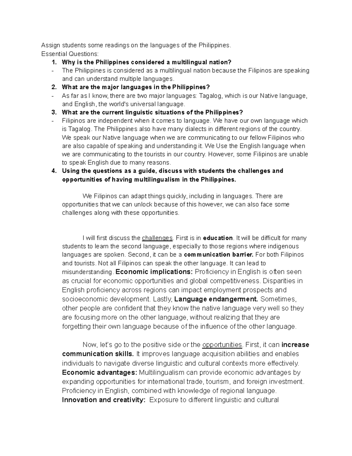 EL 104 (Assign #1) - Read - Assign students some readings on the ...