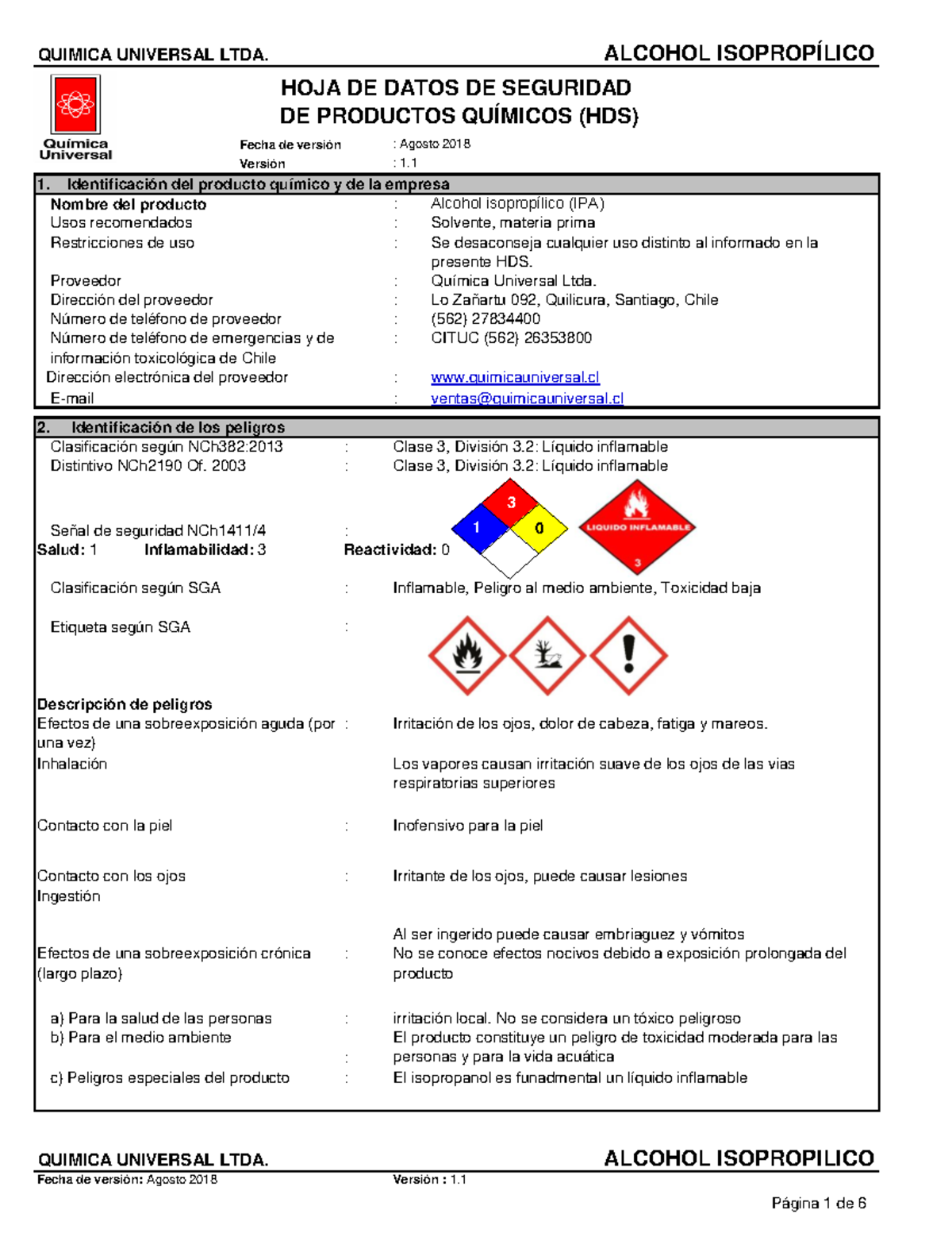 HDS - Alcohol Isopropilico - : 1. : Alcohol isopropílico (IPA ...