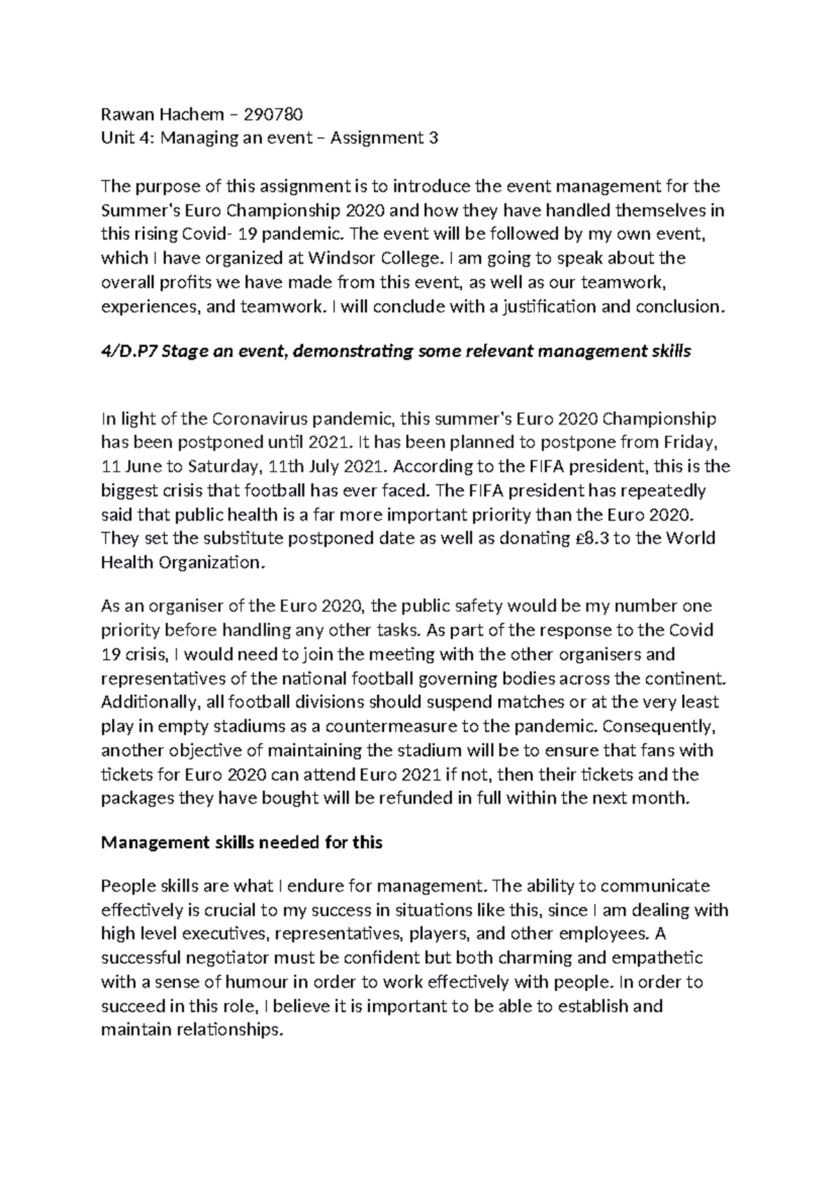 UNIT 4 ASSI 3 - Unif 4 - Rawan Hachem – 290780 Unit 4: Managing an ...