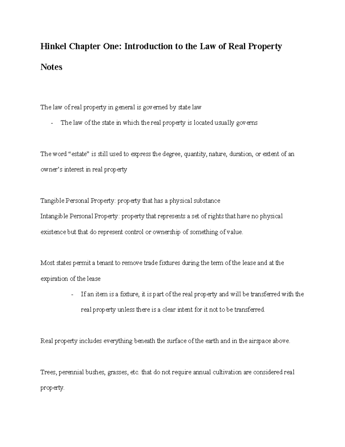 Real Estate Chapter One Notes - Hinkel Chapter One: Introduction to the ...