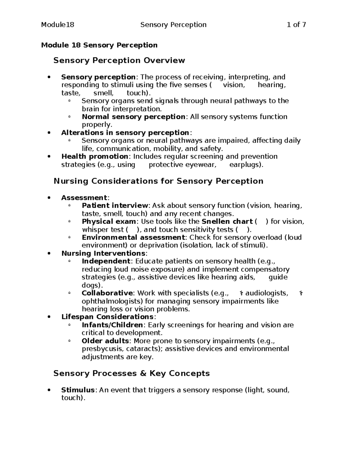 Module 18 Sensory Perception Study Notes - Module 18 Sensory Perception ...