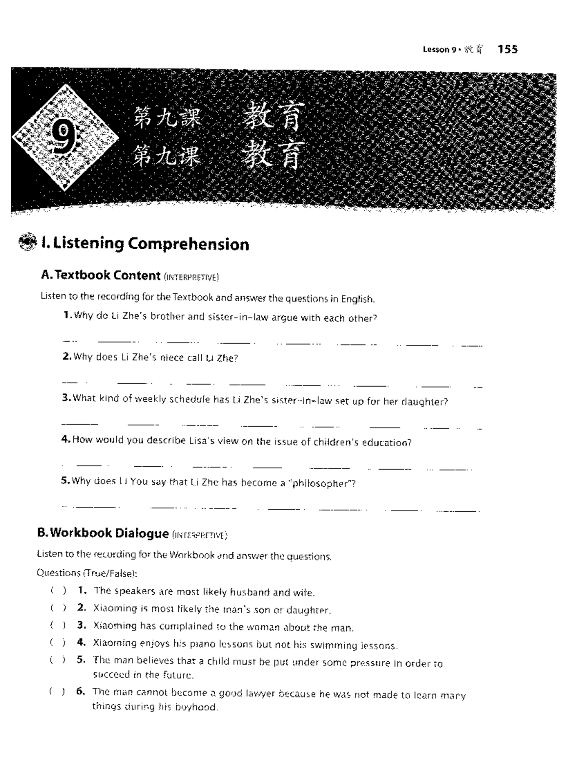 L9 Exercises - extra practice materials. - Lesson 9 • X ~$$ `~~ I Comprehension A. - Studocu