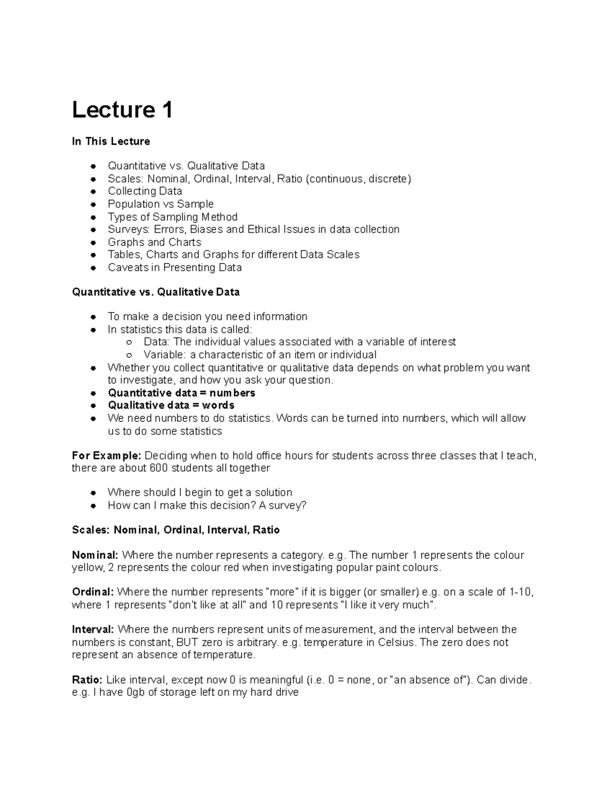 Qms Lect 1 Lecture 1 Notes For Qms 210 Lecture 1 In This Lecture Quantitative Vs