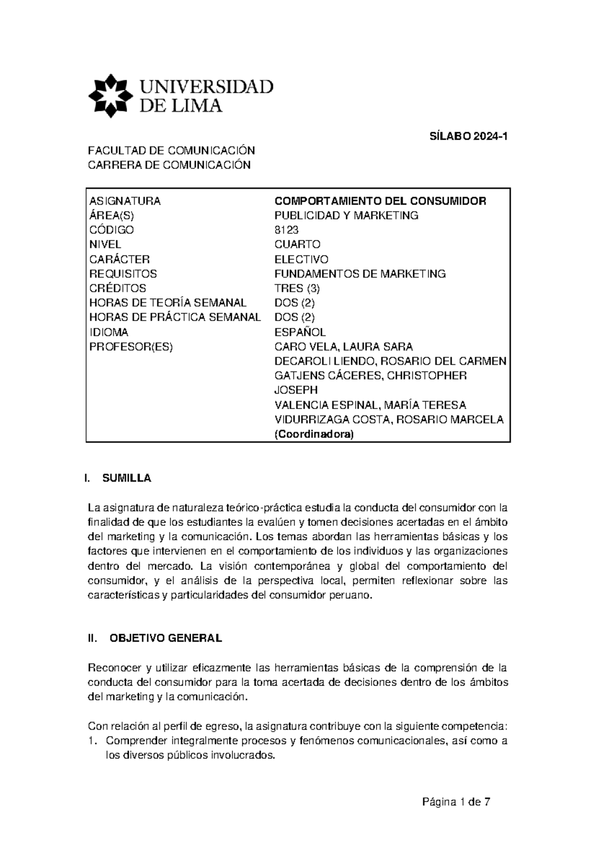 2024-1 SIL Comportamiento DEL Consumidor - SÍLABO 20 24 - 1 FACULTAD DE COMUNICACIÓN CARRERA DE ...