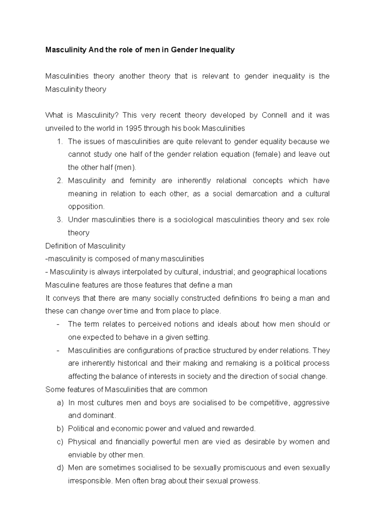 Gender Lecture 3 - super - Masculinity And the role of men in Gender ...