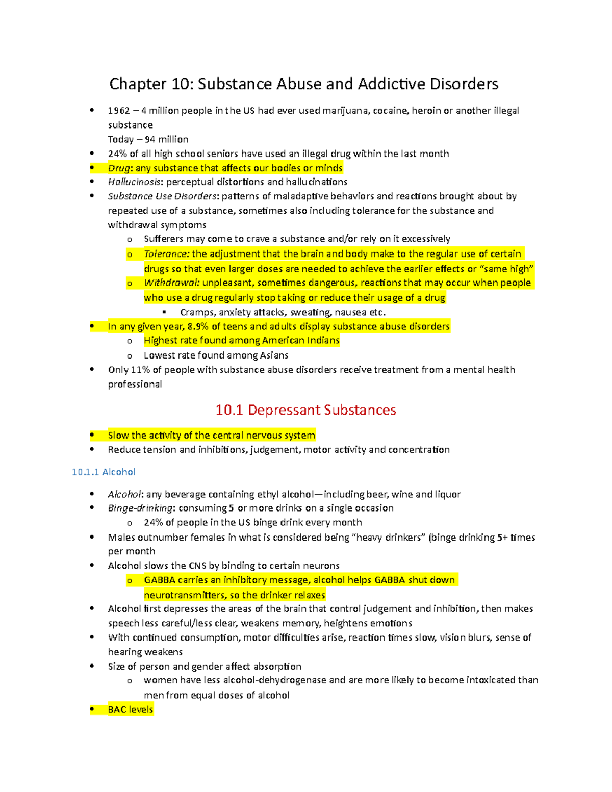 Exam 3 Reading Notes - Chapter 10: Substance Abuse and Addictive ...