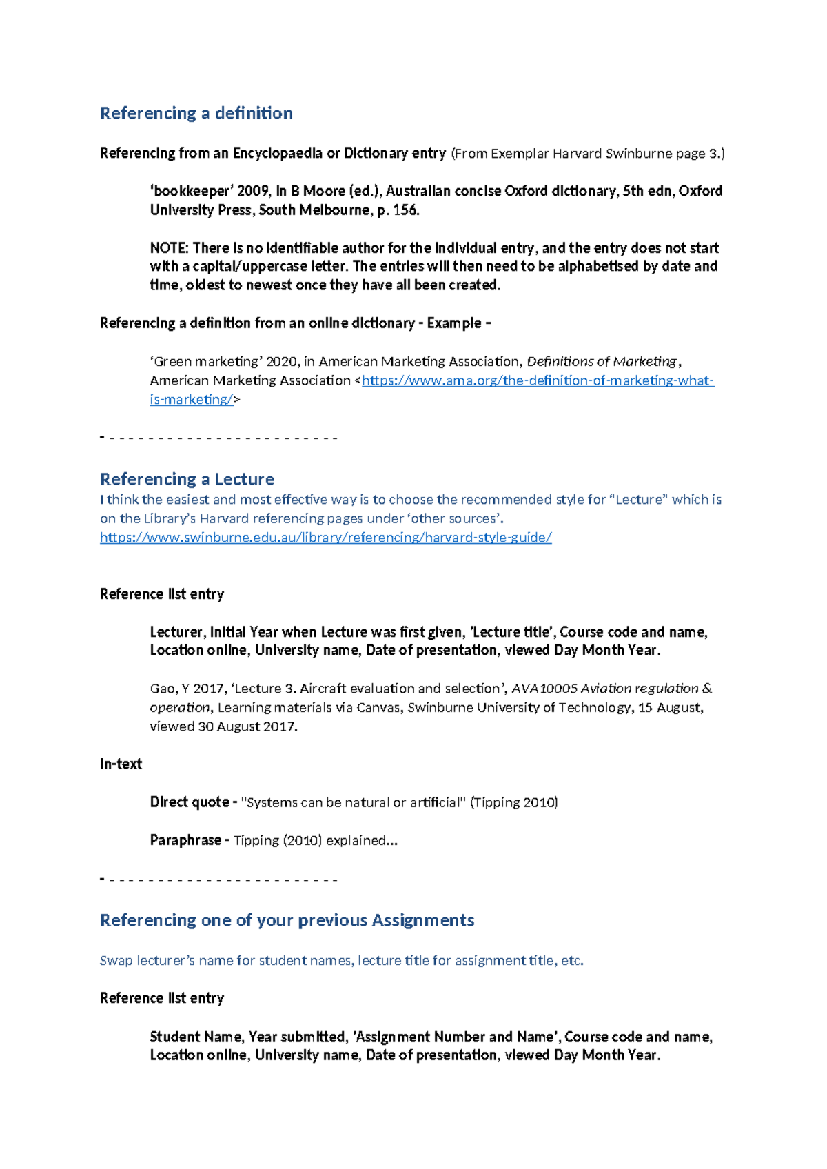 Referencing Definitions Lectures and Assignments for MKT10007 - Referencing a definition ...