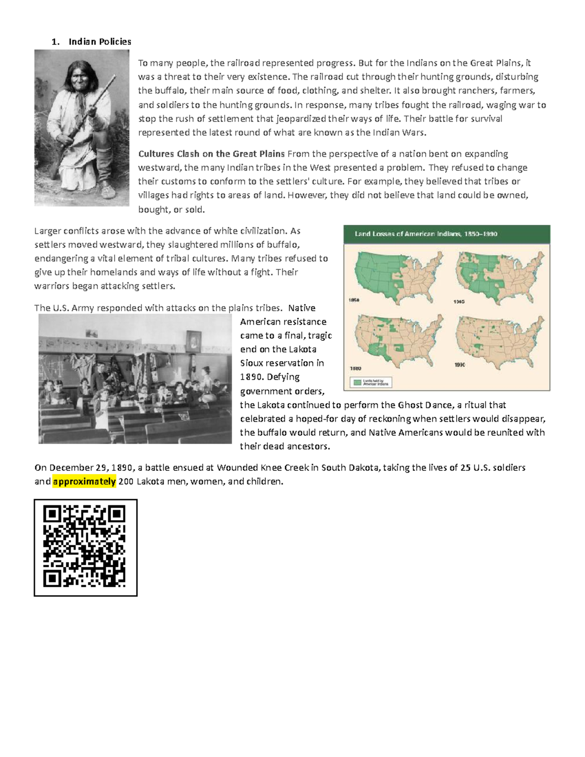 Reading for Native Americans - Indian Policies To many people, the ...