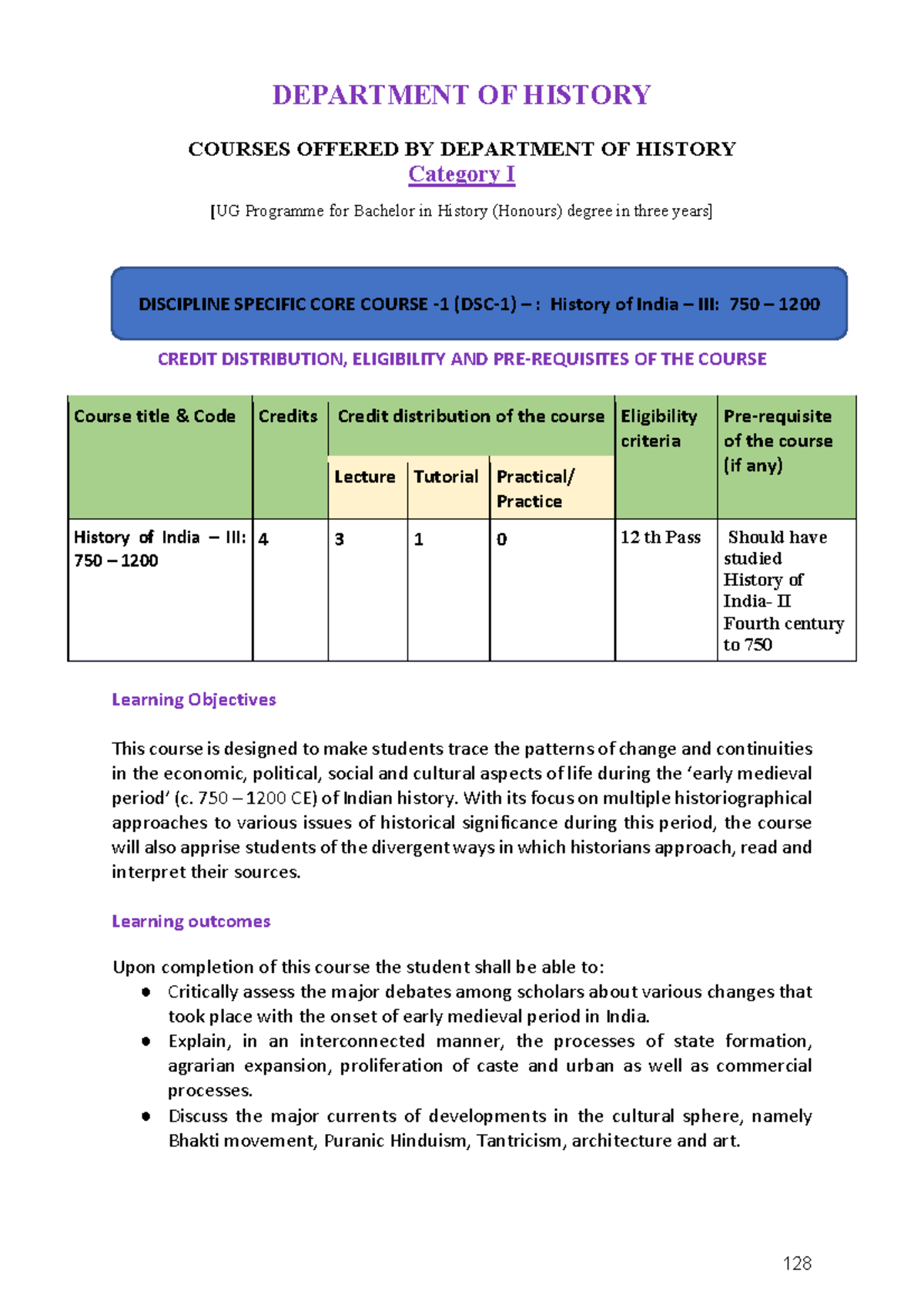 NEP III - Syllabus - DEPARTMENT OF HISTORY COURSES OFFERED BY ...
