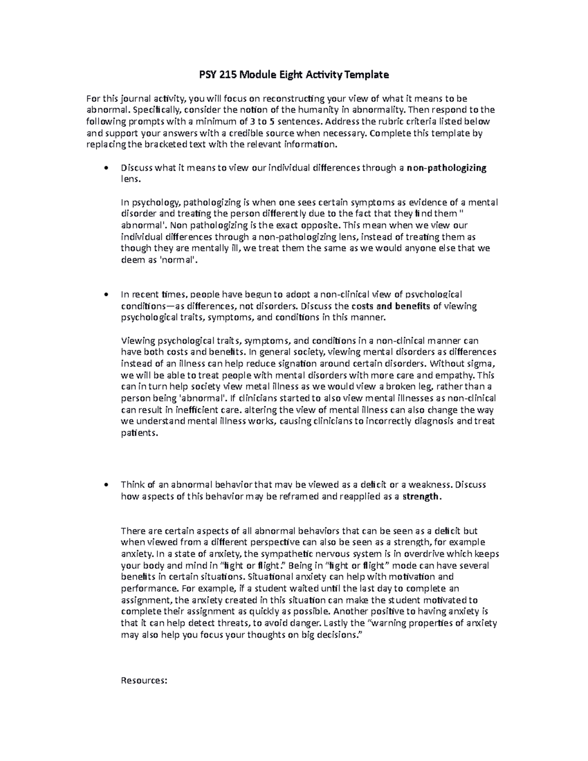 PSY 215 Module Eight Activity Template - PSY 215 Module Eight Activity ...