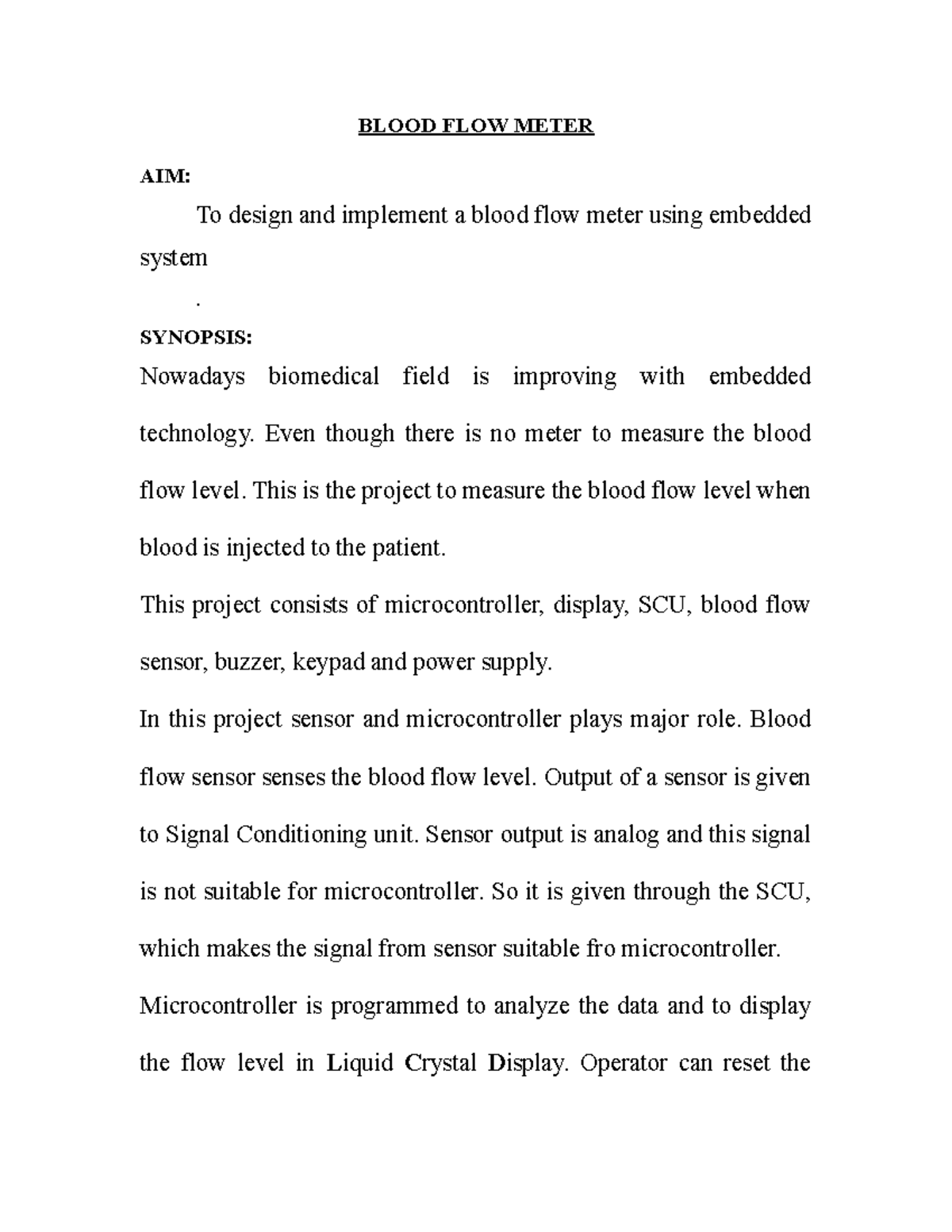 Blood FLOW Meter - notes - BLOOD FLOW METER AIM: To design and ...