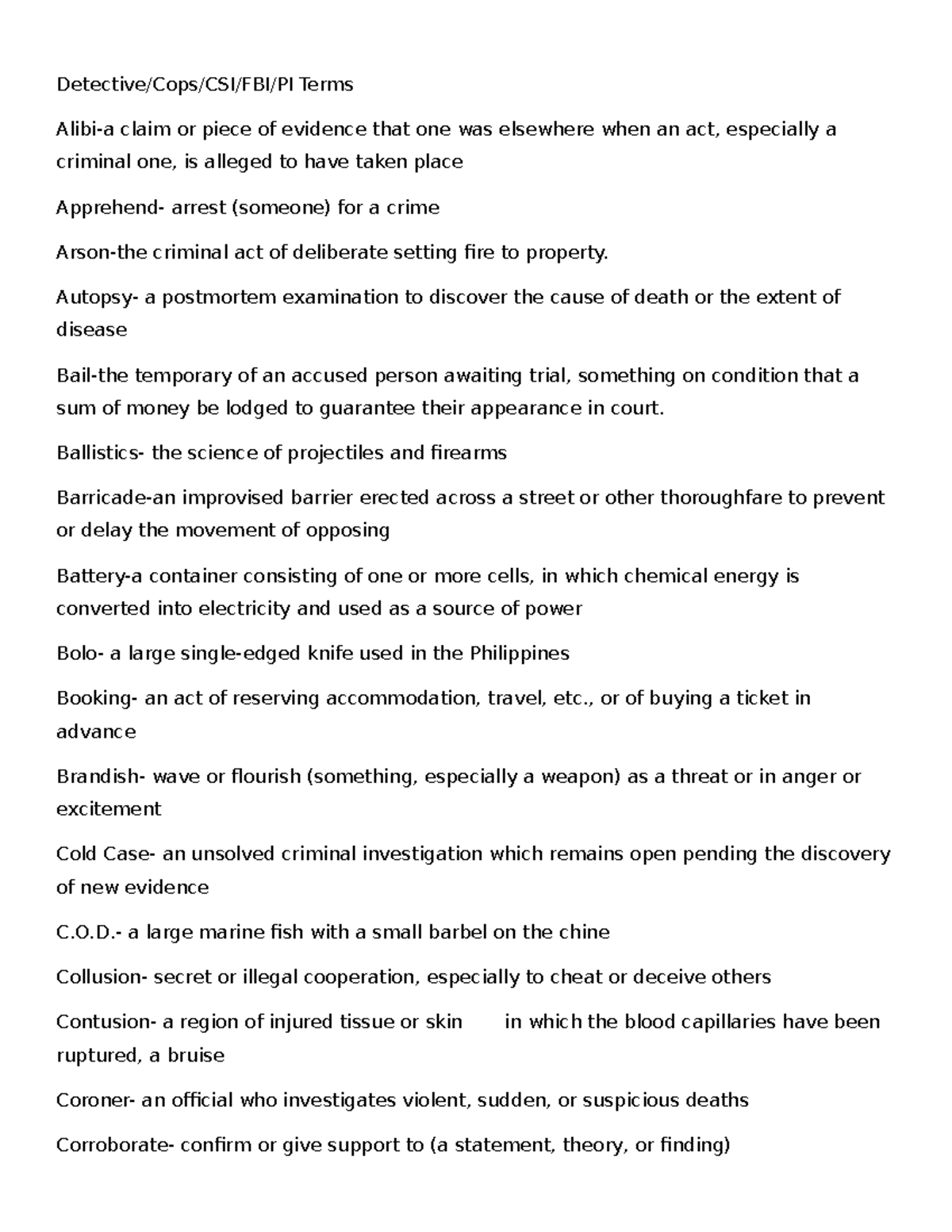 Detective+terms - lhsgtbdydgd - Detective/Cops/CSI/FBI/PI Terms Alibi-a ...