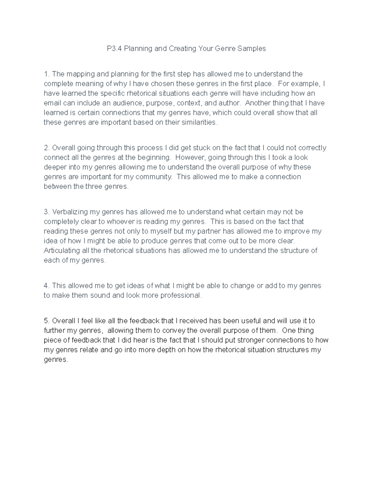 P3.4 Planning and Creating Your Genre Samples - For example, I have ...