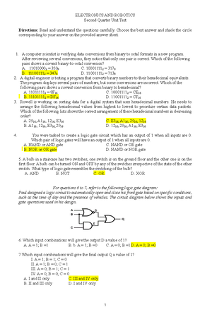 UNIT TEST IN Electronics AND Robotics - ELECTRONICS AND ROBOTICS Second ...