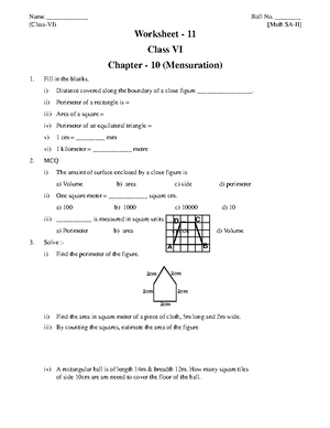 CBSE Class 6 Mensuration Worksheet (2) 3 - construction safety and ...