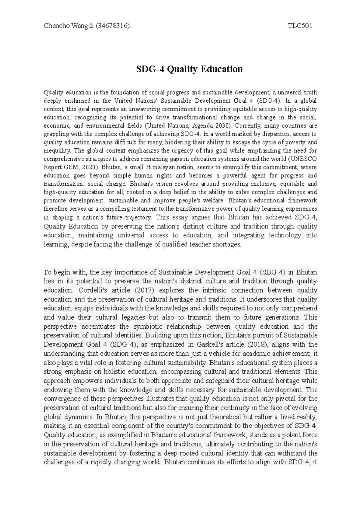 TLC final - edit my essay - SDG-4 Quality Education Quality education ...