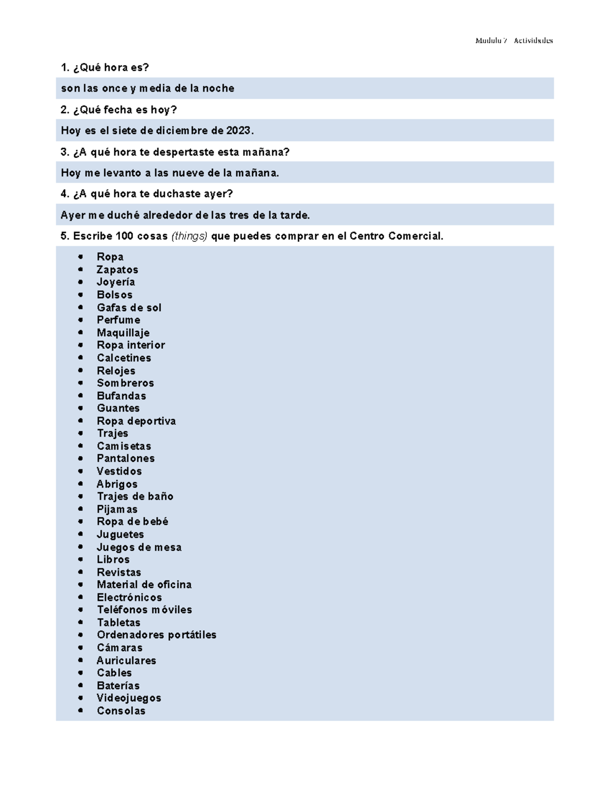 Modulo-7-Actividades - ¿Qué hora es? son las once y media de la noche ...