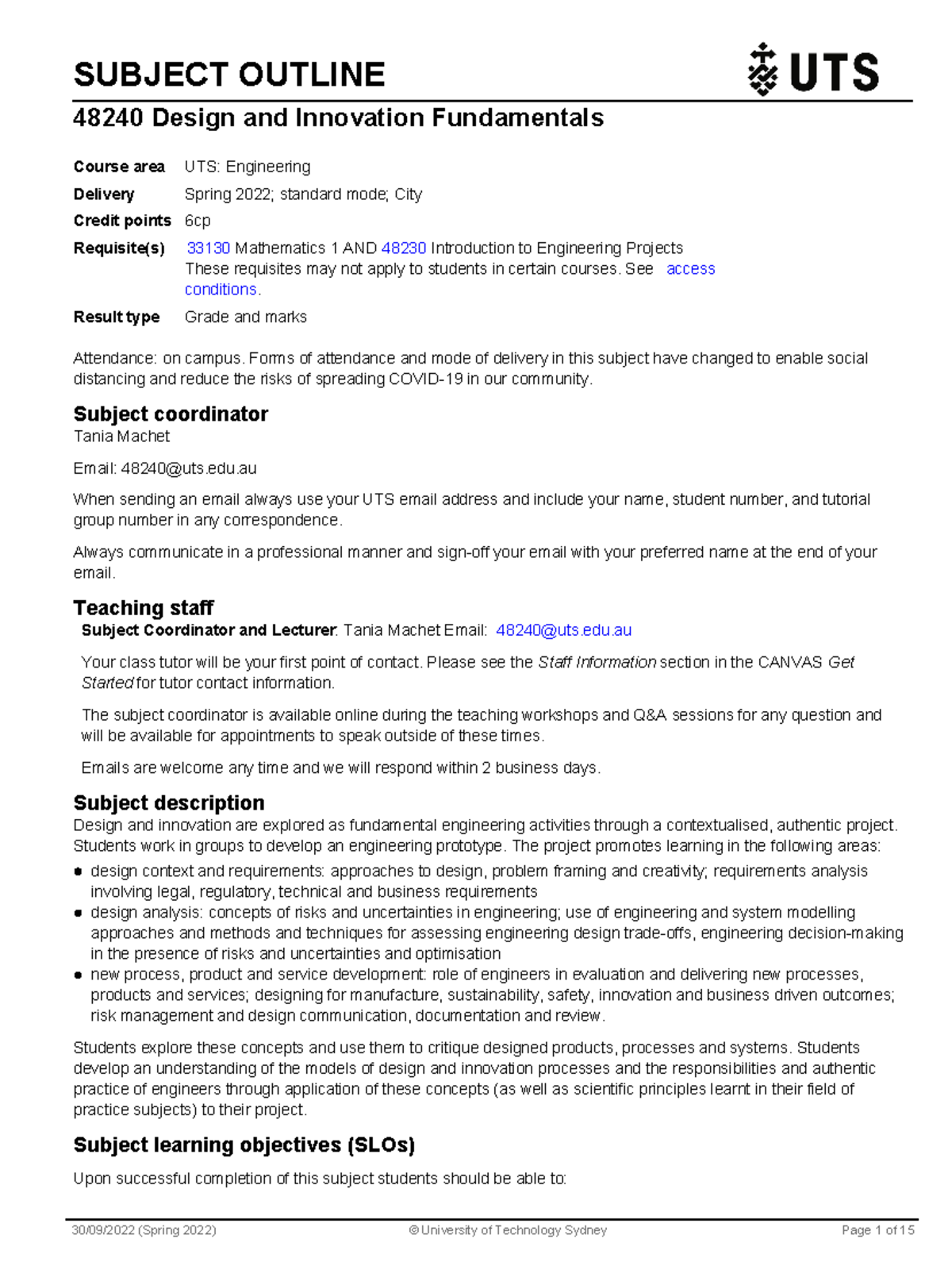 Dif2022 - Subject Outline - SUBJECT OUTLINE 48240 Design and Innovation ...