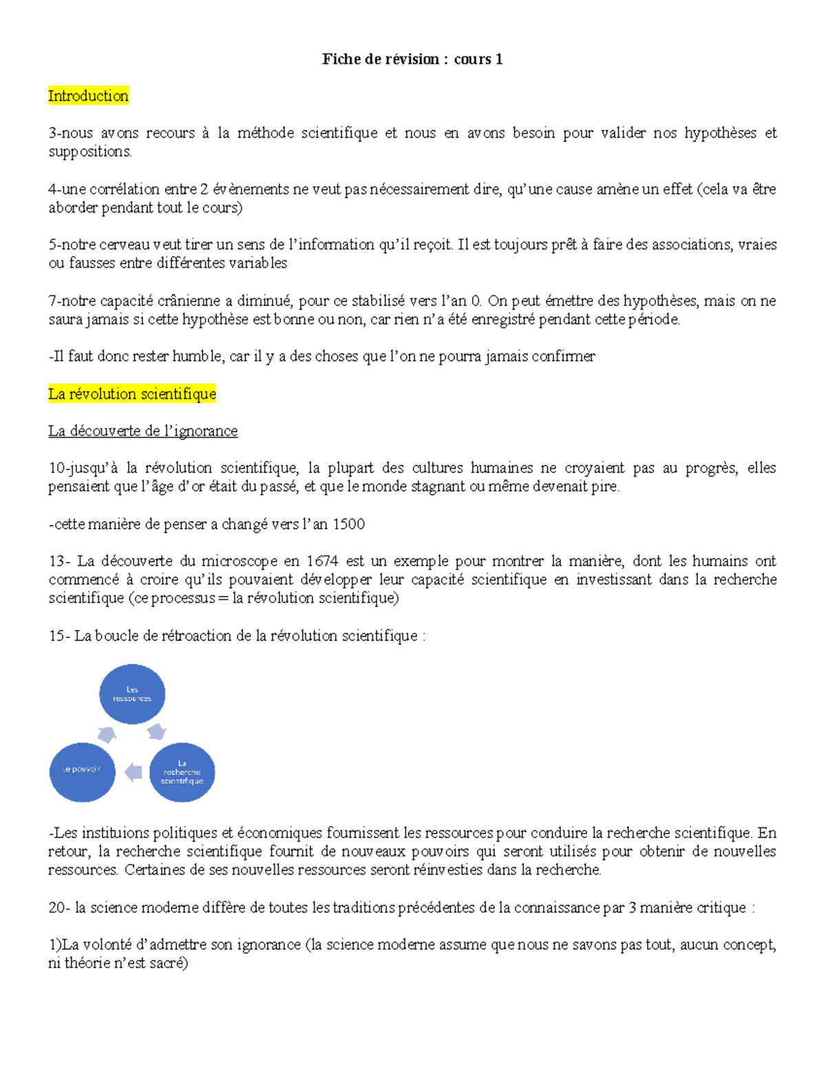 Fiche de révision - cours 1 - Fiche de révision : cours 1 Introduction ...