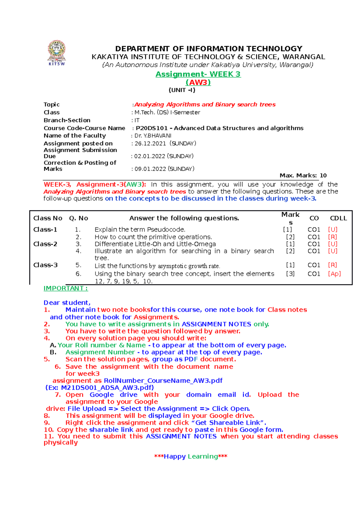 Week3 Assignment-ADSA-YB - DEPARTMENT OF INFORMATION TECHNOLOGY ...