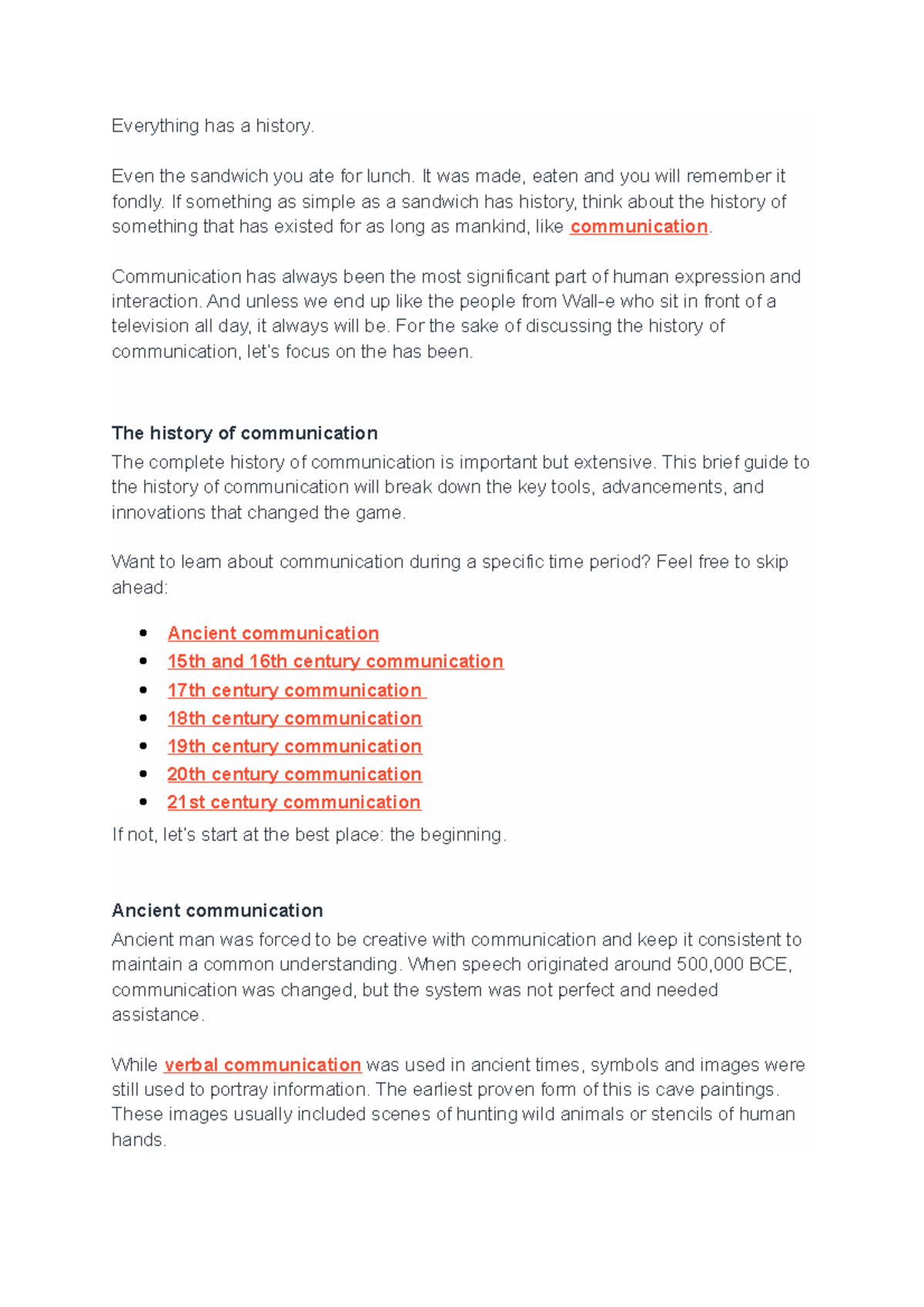 History of communication - Everything has a history. Even the sandwich ...