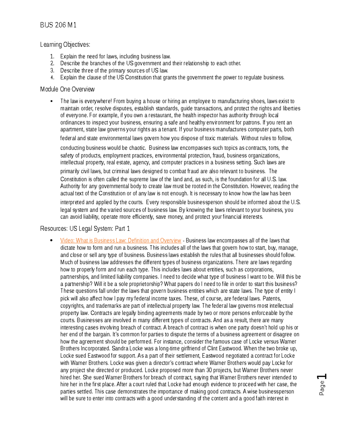 Module One Notes Chapter 1 - Page 1 Learning Objectives: 1. Explain the ...