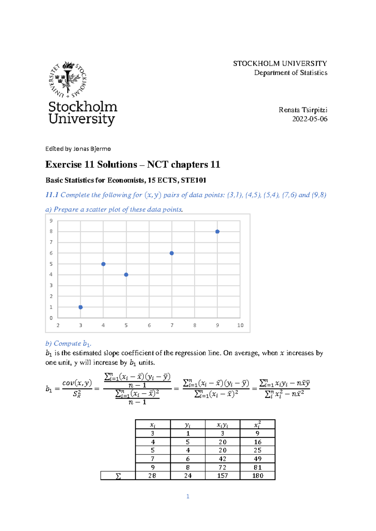 NCT Exercise 11 - Solutions - STOCKHOLM UNIVERSITY Department of Statistics Renata Tsirpitzi ...