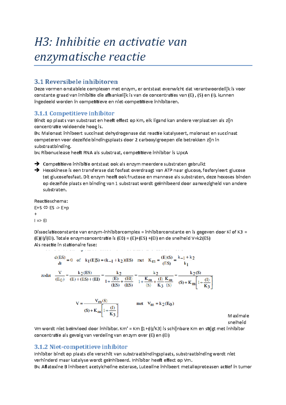 Hoofdstuk 3 - Inhibitie en activatie van de enzymatische reactie - H3 ...