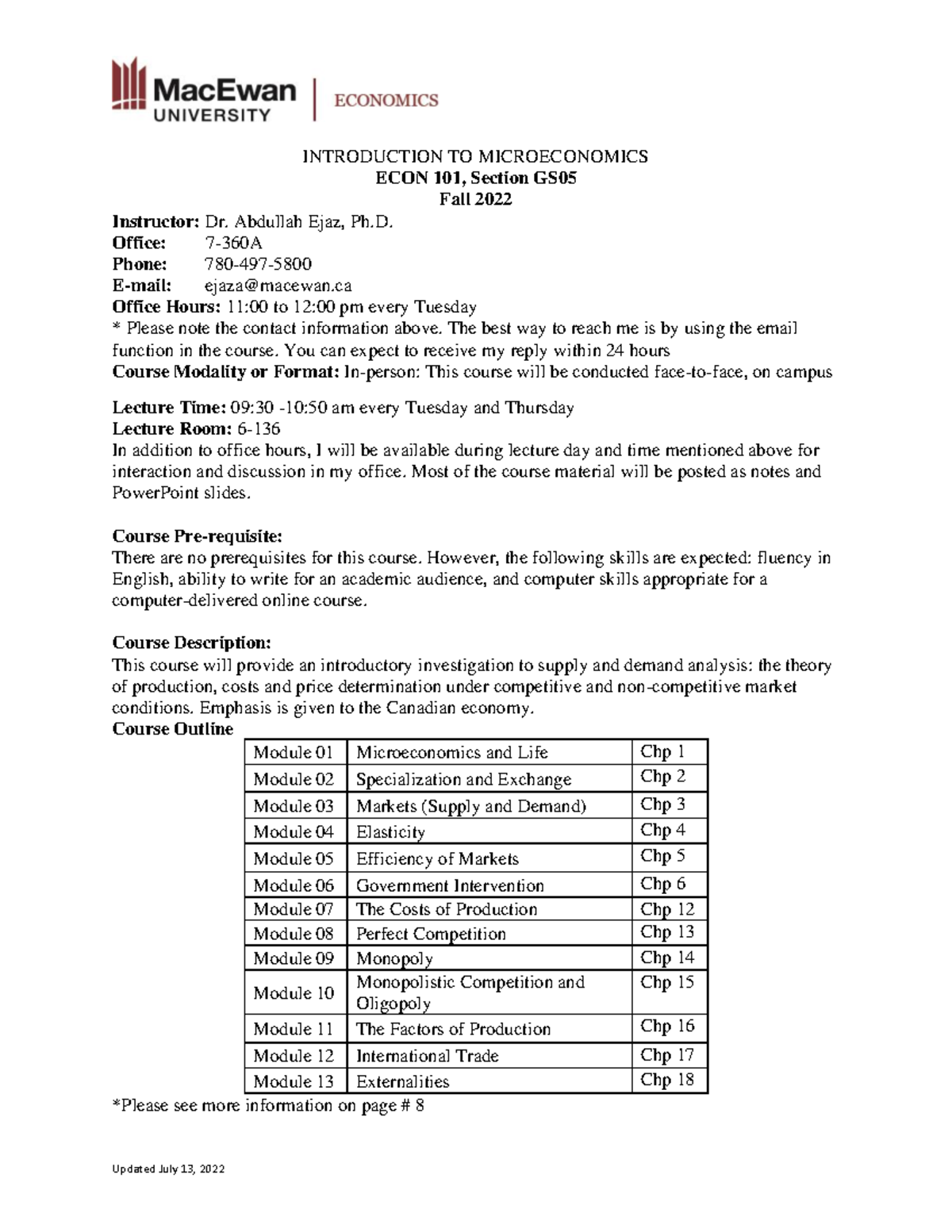 ECON 101-GS05-Ejaz-2229 - Updated July 13, 2022 INTRODUCTION TO ...