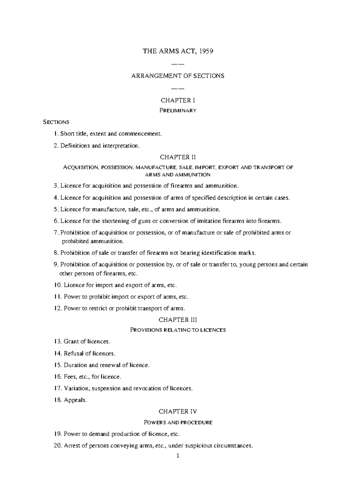Arms and ammunition act 1959 - THE ARMS ACT, 1959 ―― ARRANGEMENT OF ...