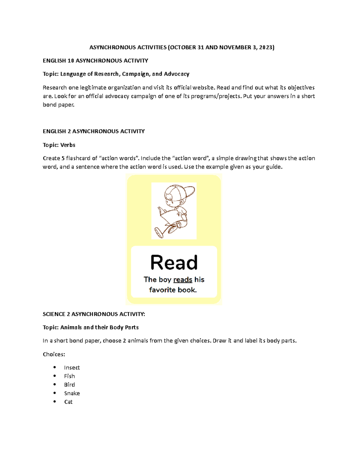 Asynchronous Activities - ASYNCHRONOUS ACTIVITIES (OCTOBER 31 AND ...