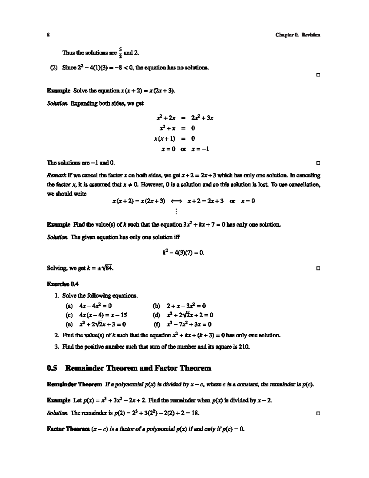 MATH051- Remainder Theorem and Factor Theorem Summary AND Exercise ...