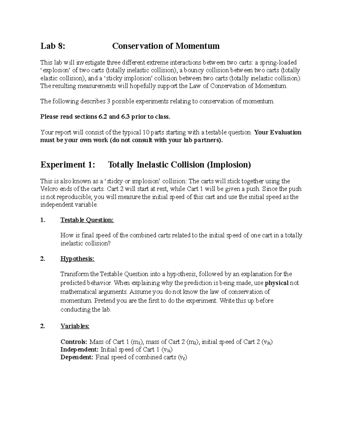 Lab 8 Conservation of momentum 3 - Lab 8: Conservation of Momentum This ...