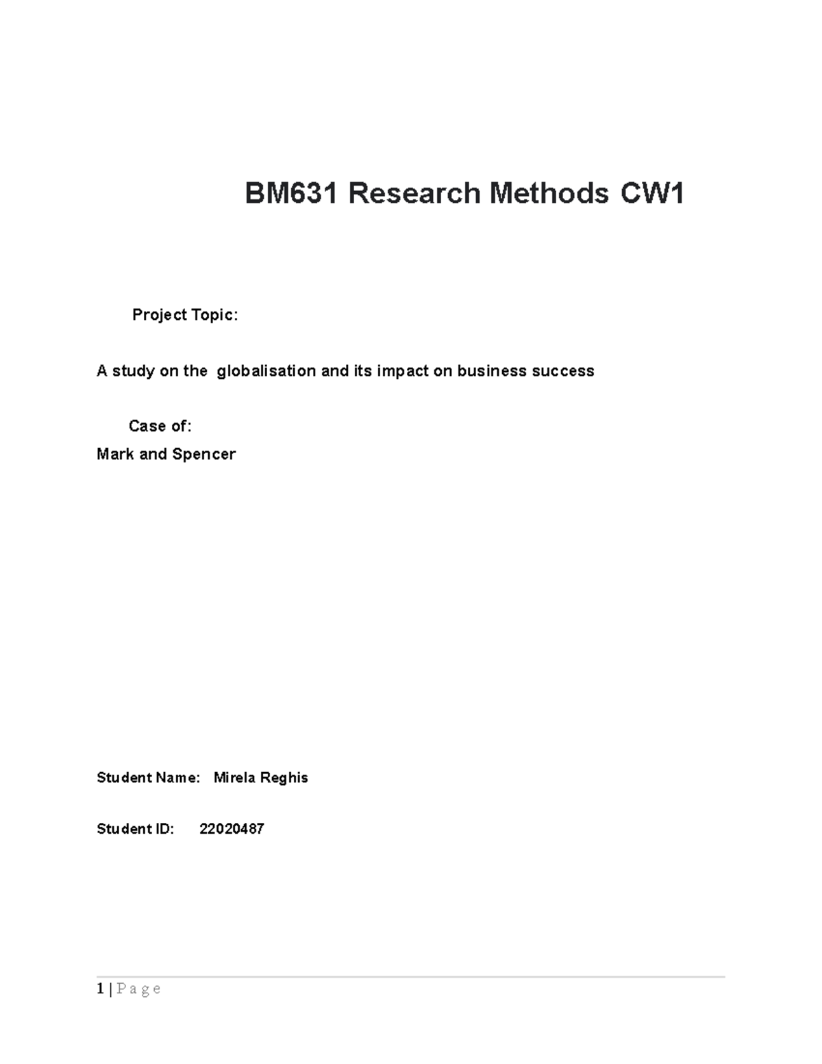 BM631 -CW1- Assignment-mire - BM631 Research Methods CW Project Topic ...