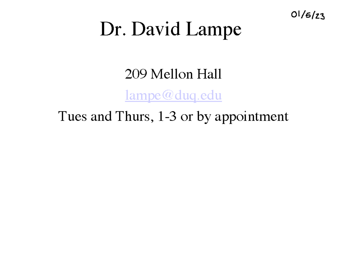 1-History Evo 2023-student 4 - Dr. David Lampe 209 Mellon Hall lampe ...