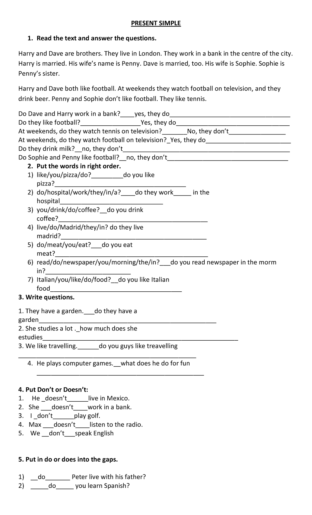 Present Simple - PRESENT SIMPLE Read the text and answer the questions ...