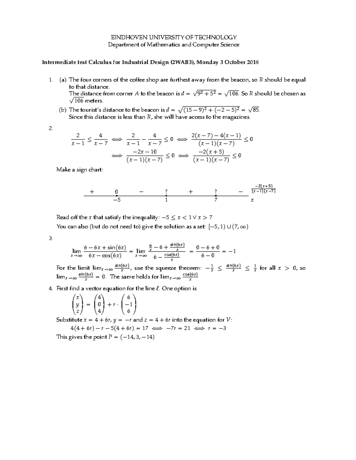 2WAB3 2016 10 03 ID answers - EINDHOVEN UNIVERSITY OF TECHNOLOGY Department of Mathematics and ...