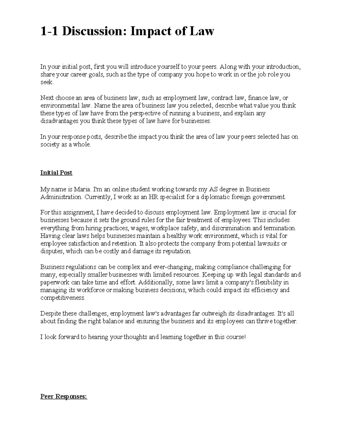 1-1 Discussion Impact of Law - Along with your introduction, share your ...