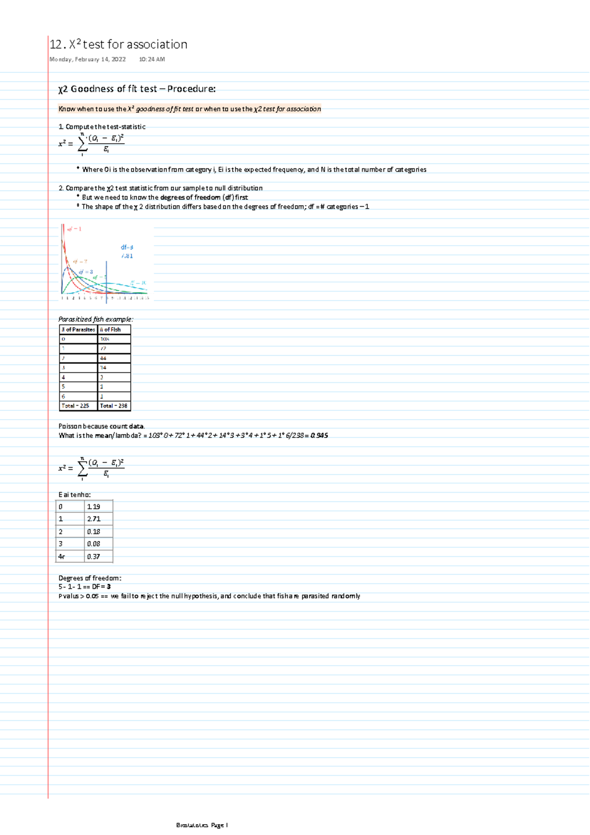 12. X2 test for association - χ2 Goodness of fit test –Procedure: Know ...