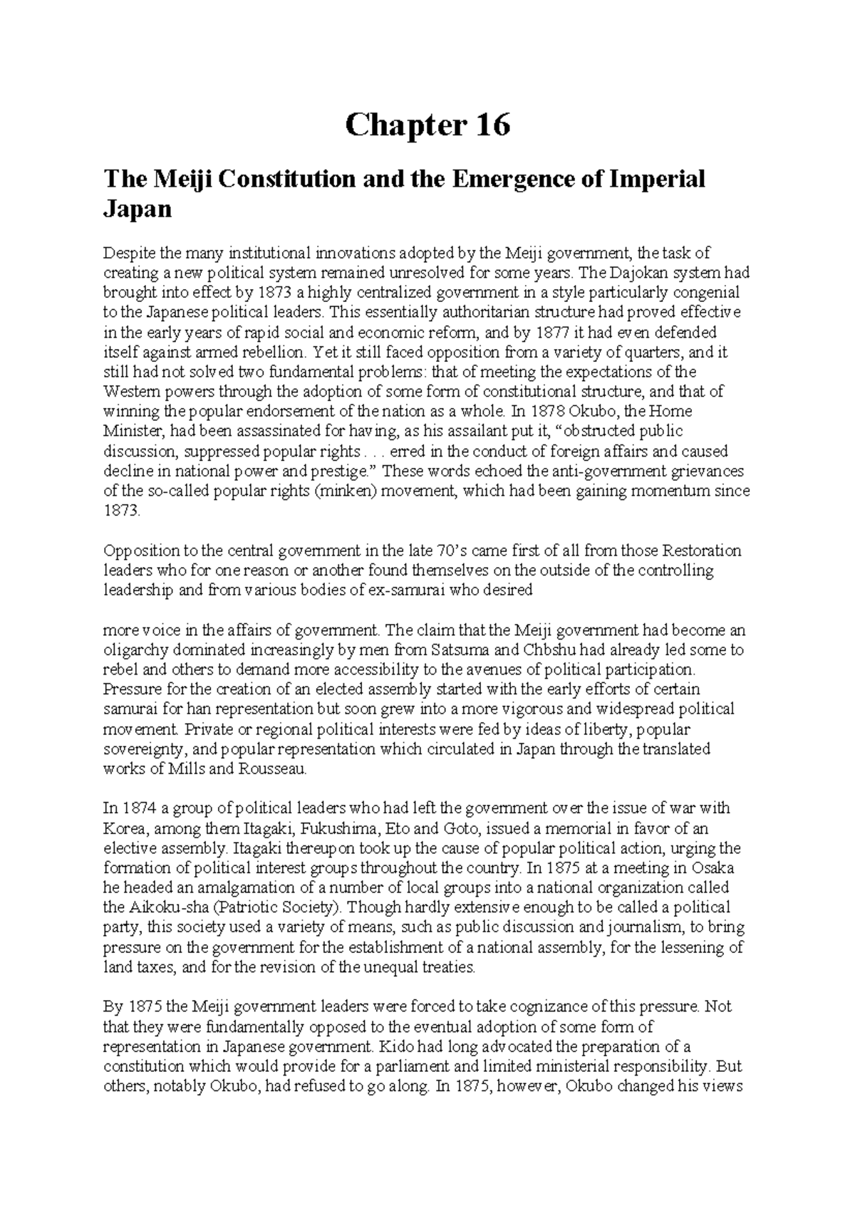 Chapter 16 The Meiji Constitution and the Emergence of Imperial Japan ...