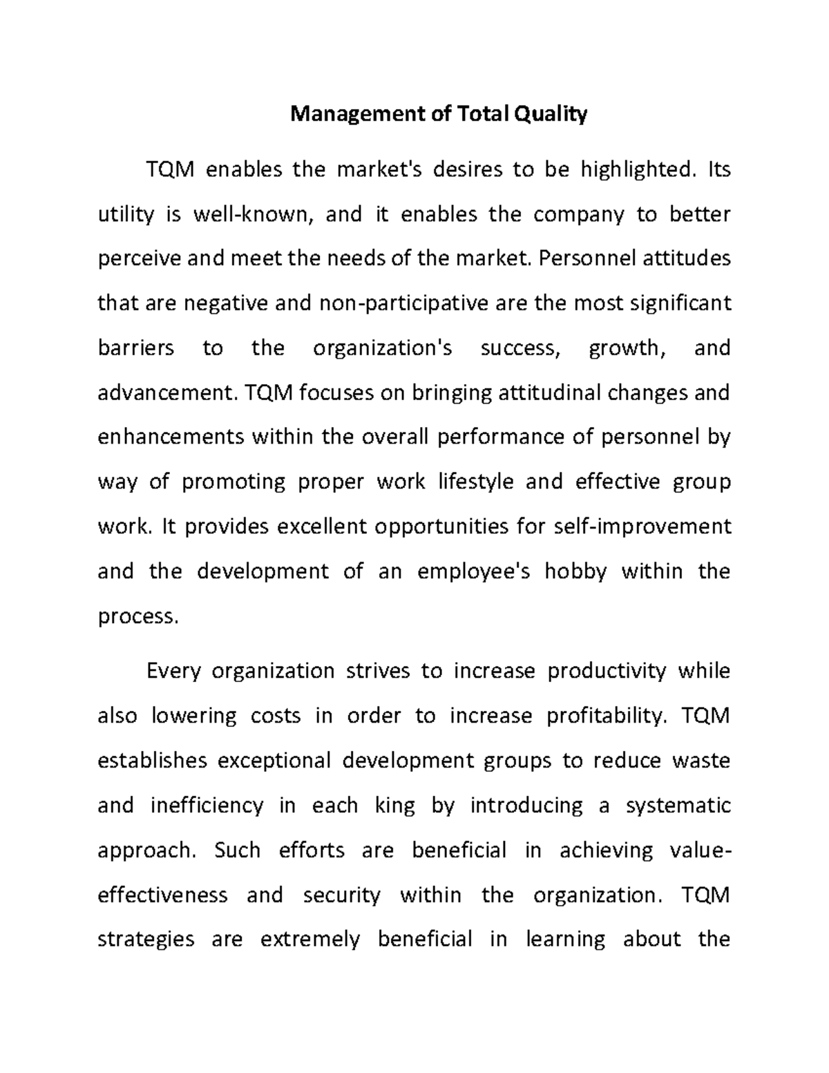 Definition of Management of Total Quality - Management of Total Quality ...